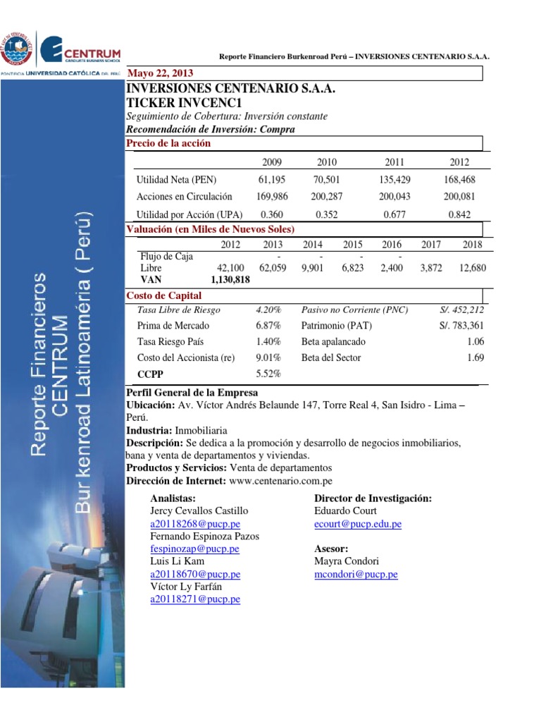 Inversiones Centenario | PDF | Crecimiento económico | Perú
