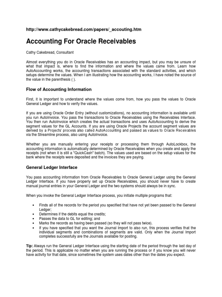 Accounting For Oracle Receivables | PDF | Debits And Credits | Invoice