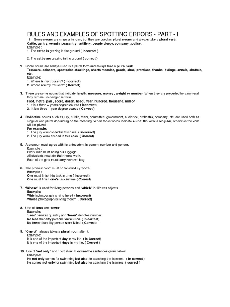 Spotting Errors | PDF | Grammatical Number | Plural