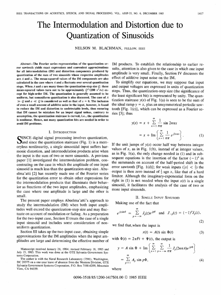 Quantization of sinusoids produces intermodulation and distortion | PDF | Distortion | Signal ...