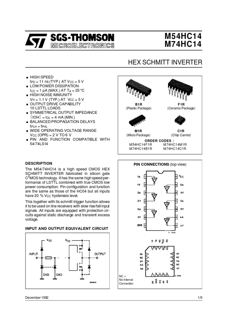 74HC14 | PDF | Cmos | Electrical Components