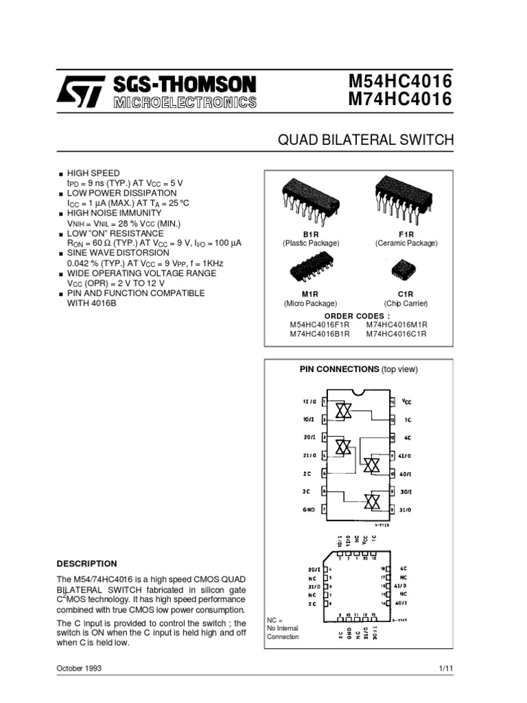 74HC4016 | PDF | Cmos | Electromagnetism