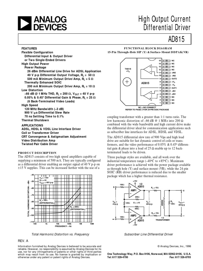 AD815 | PDF | Amplifier | Operational Amplifier