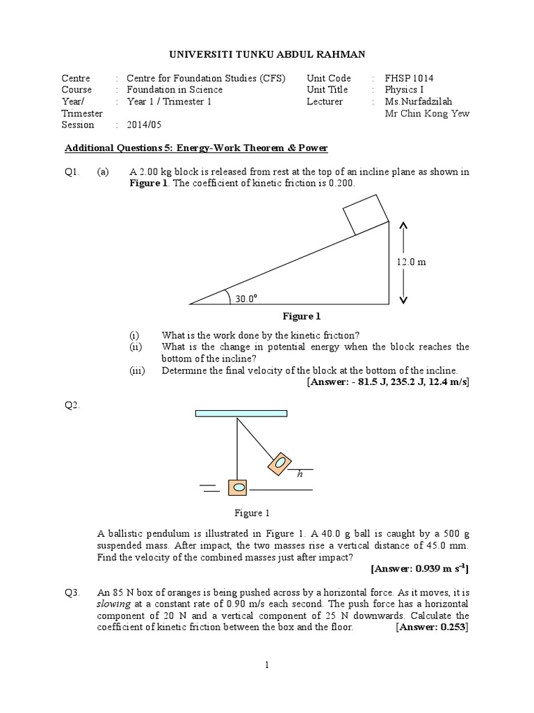 Additional Tutorial 5 2014 | PDF | Force | Classical Mechanics