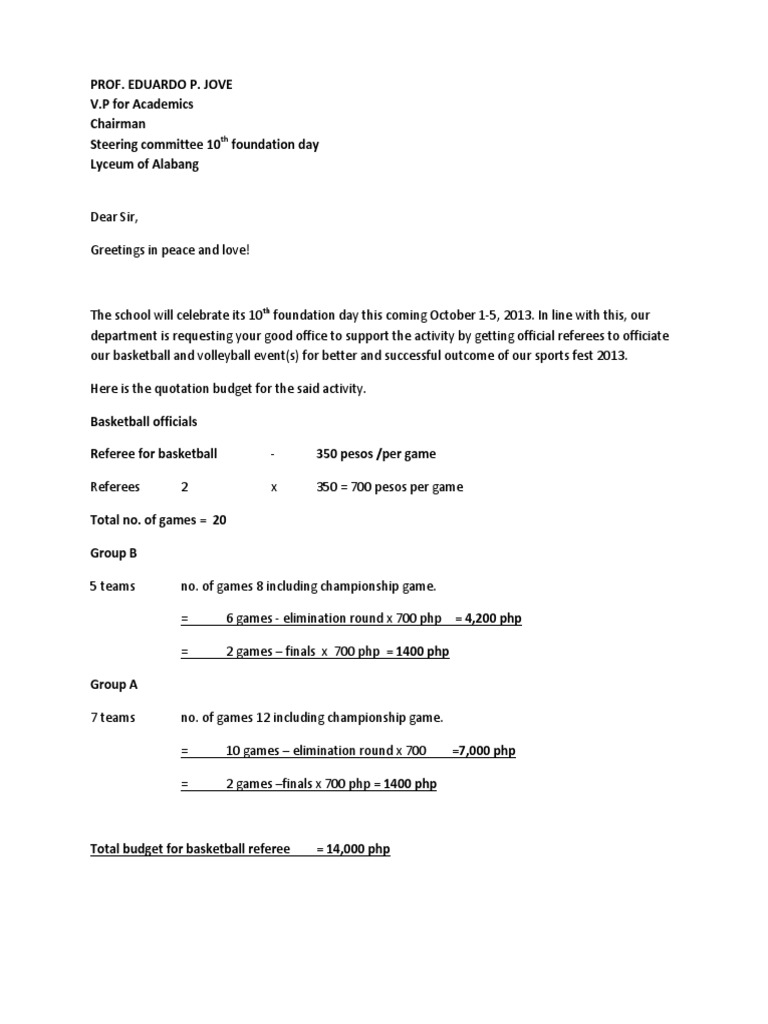 Budget Proposal Sportsfest 2013 | PDF | Referee | Ball Games