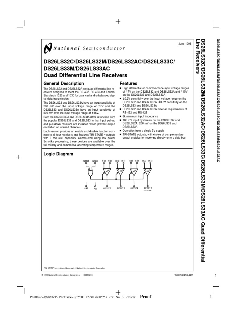 DS26LS32C/DS26LS32M/DS26LS32AC/DS26LS33C/ DS26LS33M/DS26LS33AC Quad ...