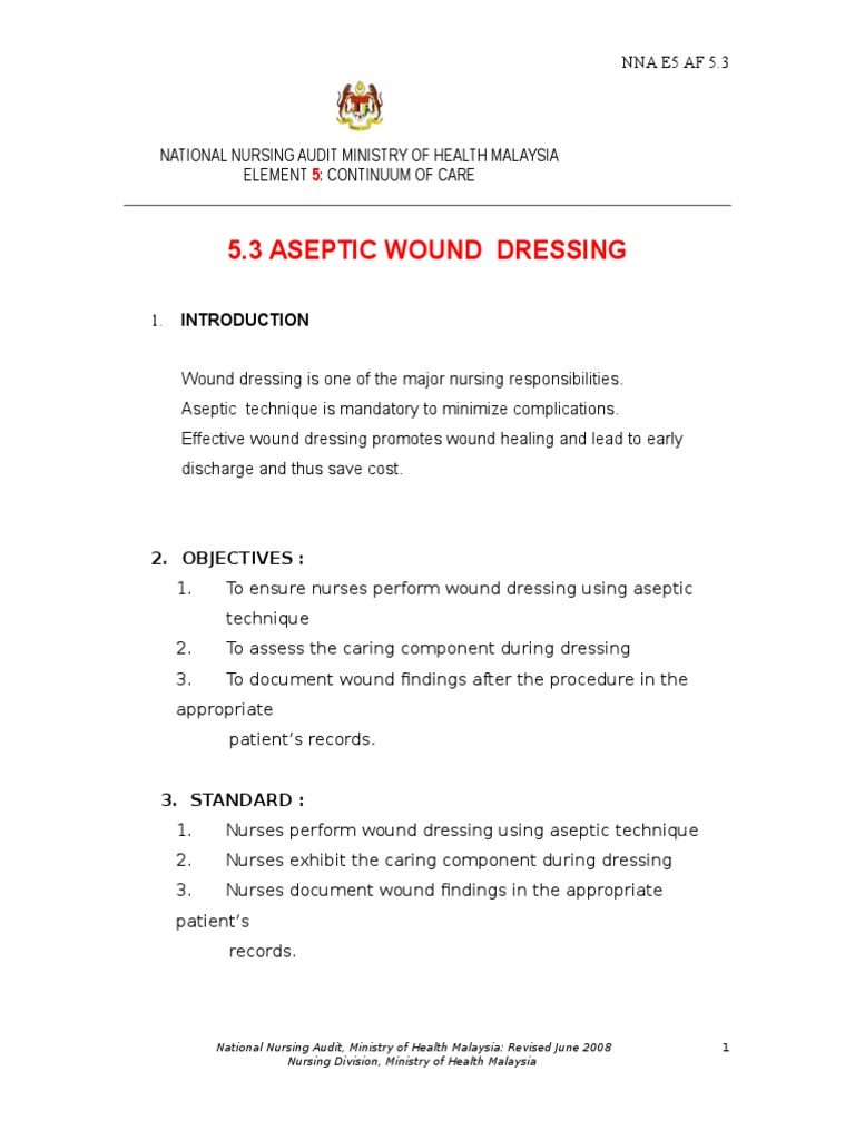 Aseptic Wound Dressing Edited 3 Dec 2008 | Wound | Nursing