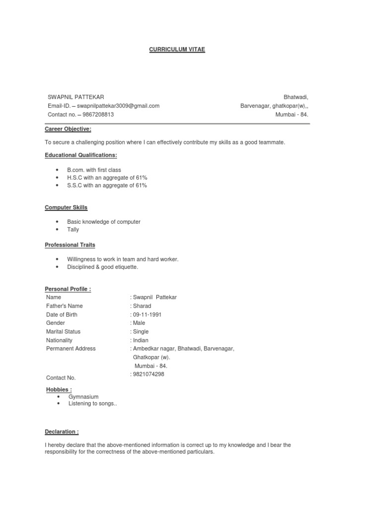Swapnil Pattekar's CV Summary | PDF