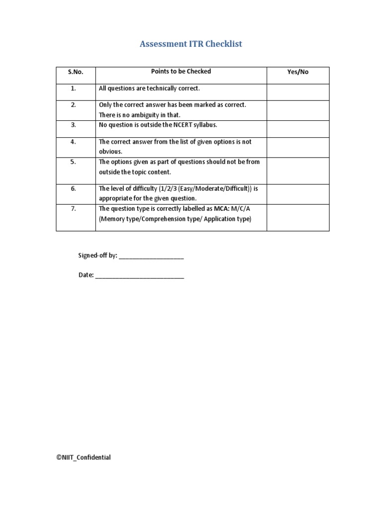 Assessment ITR Checklist | PDF