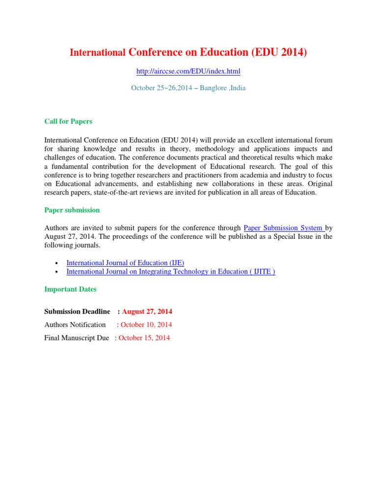 EDU 2014: Call for Education Papers | PDF