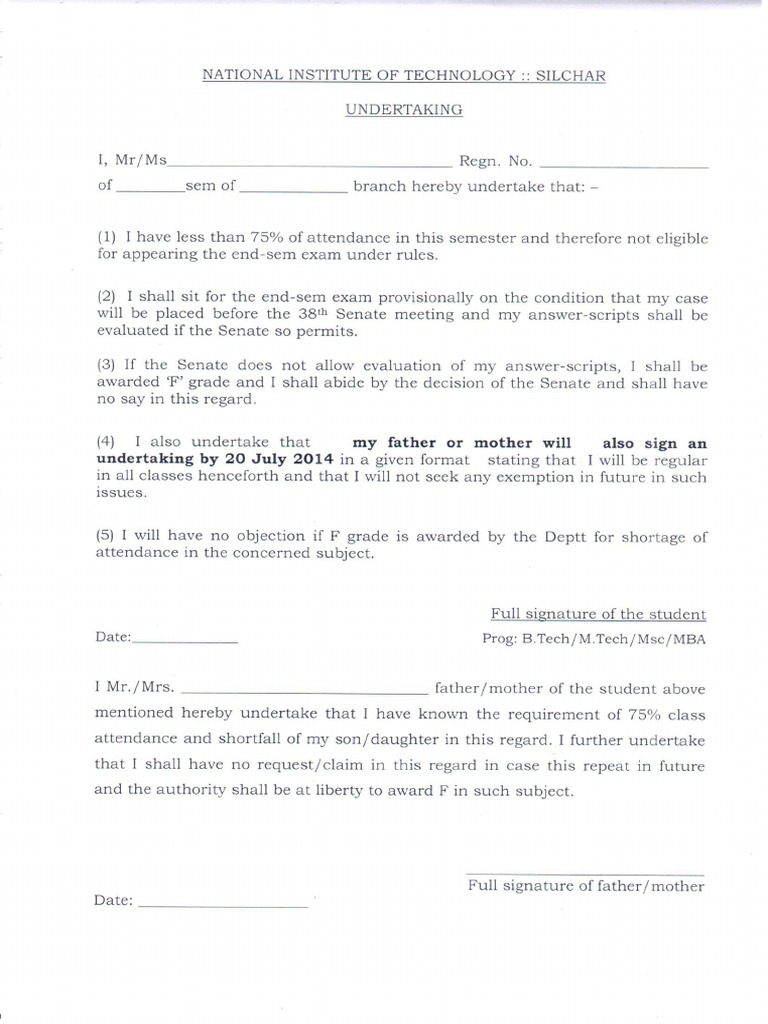 Undertaking Form For Less Attendance Students | PDF | Foreign Language ...