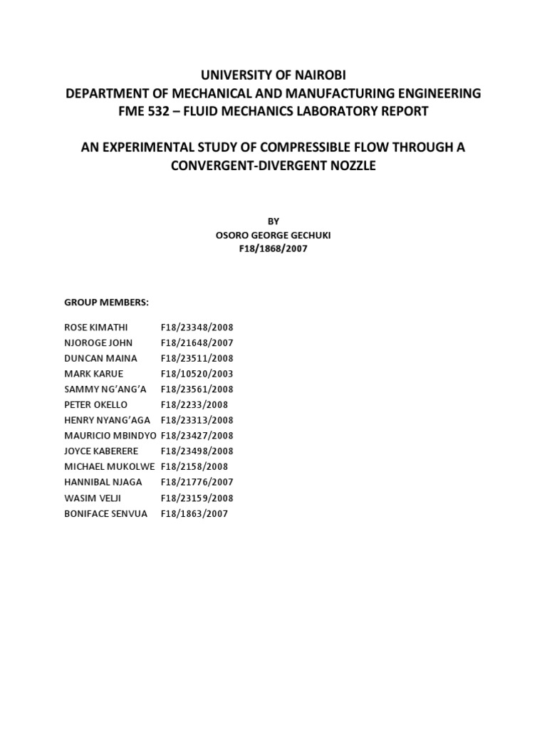 George Gechuki - Fluid Report | PDF | Compressible Flow | Fluid Dynamics