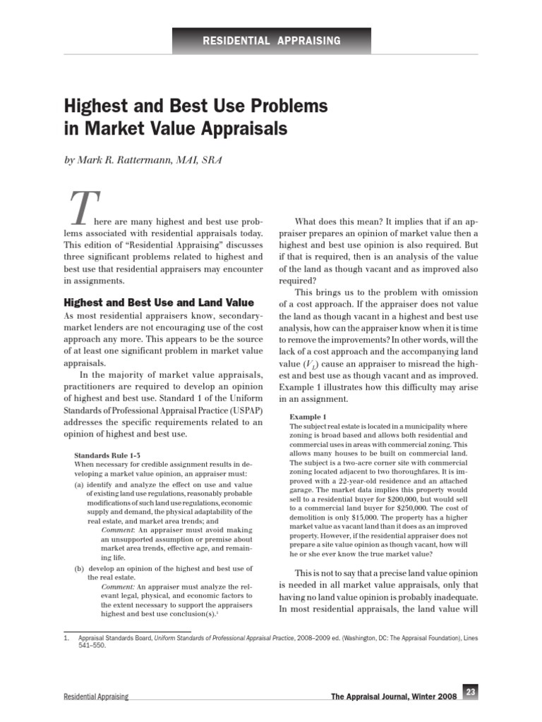 Highest and Best Use Problems in Market Value | PDF | Real Estate ...