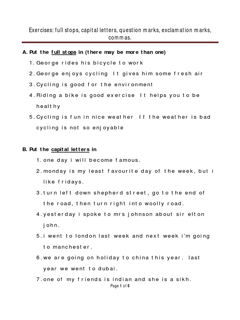 Full Stop To Commas Exercises | PDF | Punctuation | Orthography