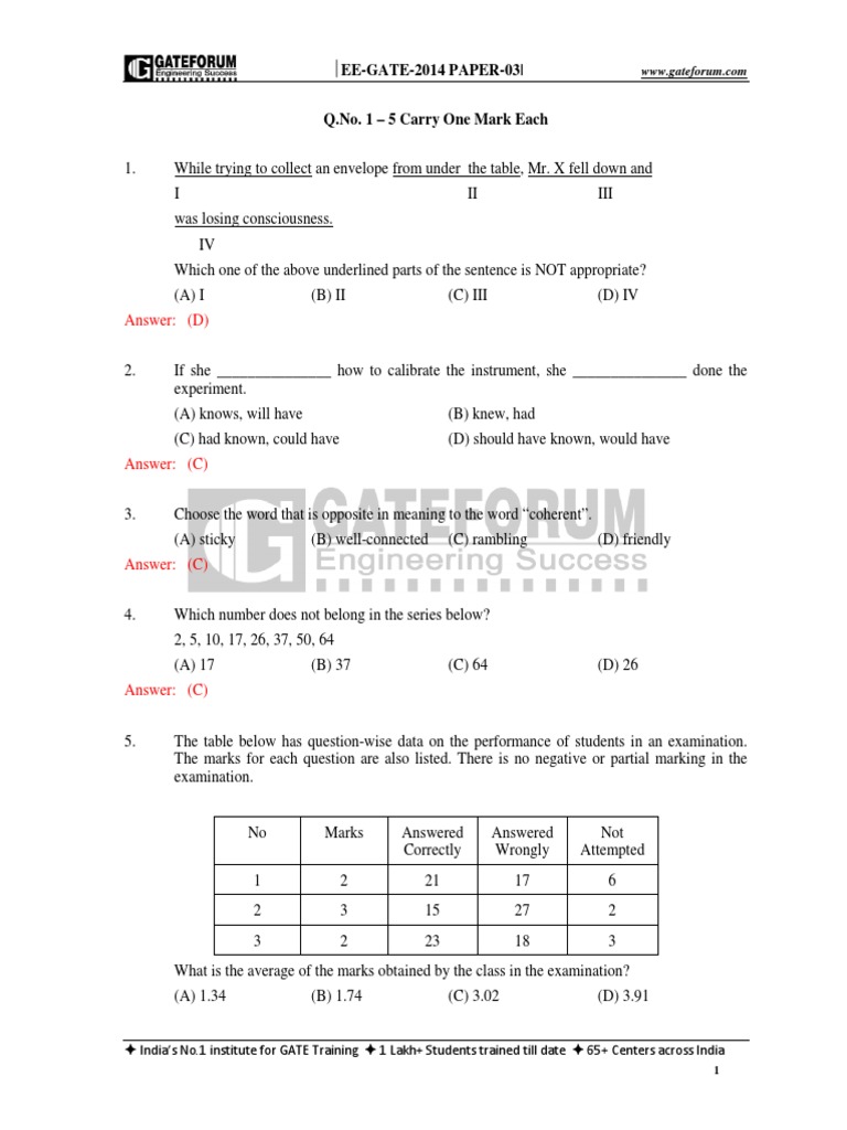 GATE Exam Practice Questions and Answers | PDF