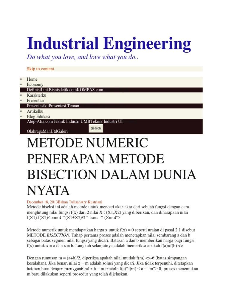Metode Numeric Penerapan Metode Bisection Dalam Dunia Nyata ...