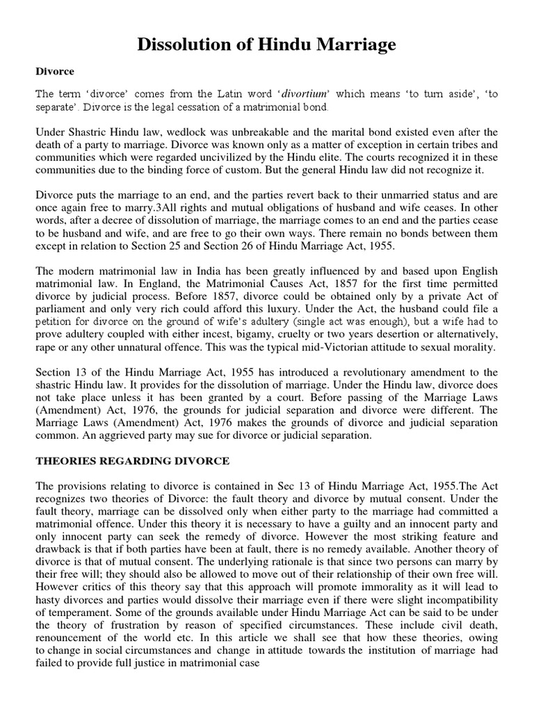 Hindu Marriage Dissolution Overview | PDF | Divorce | Adultery