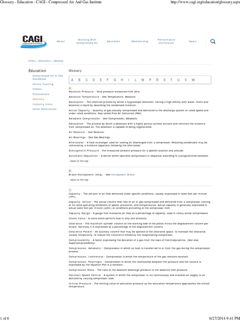Glossary - Education - CAGI - Compressed Air and Gas Institute | PDF