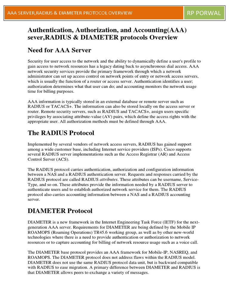 AAA, RADIUS & DIAMETER Protocols | PDF | Radius | Computer Data