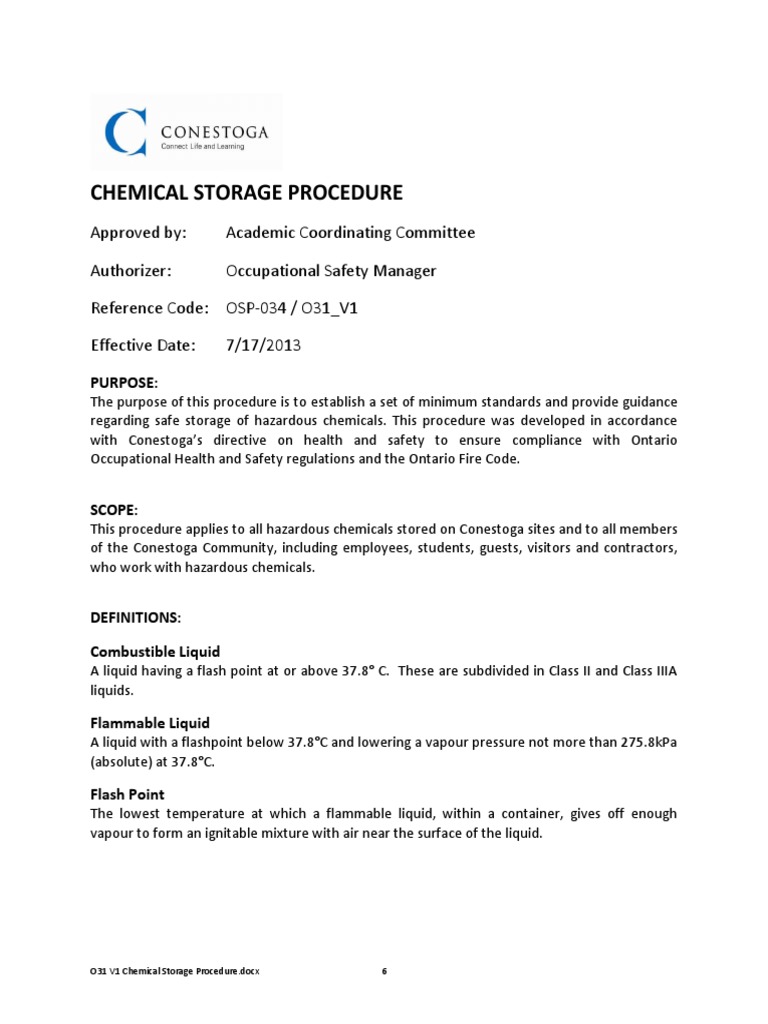 Chemical Storage Procedure | PDF | Flammability | Dangerous Goods