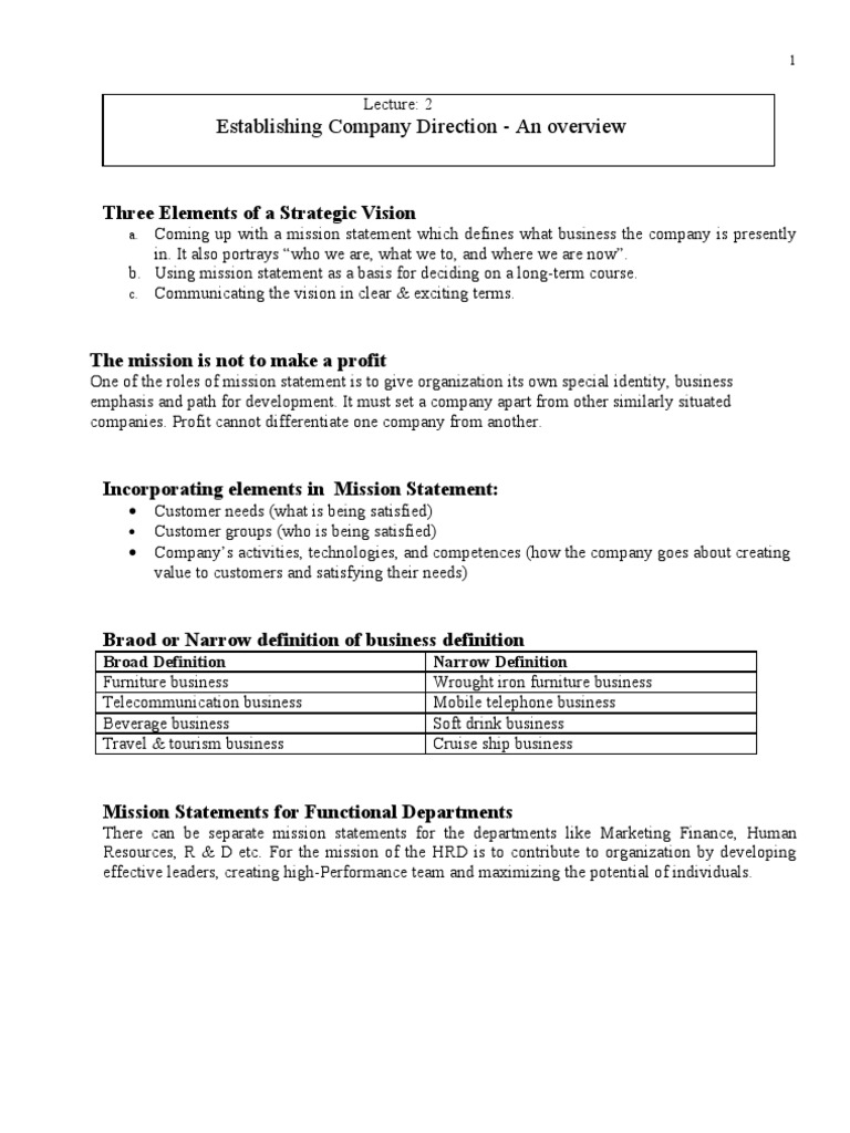 Establishing Company Direction - Lecture 2 | PDF | Strategic Management ...