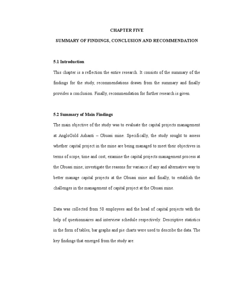 Chapter Five Summary of Findings, Conclusion and Recommendation | PDF ... Chapter Five Summary of Findings, Conclusion and Recommendation | PDF ...