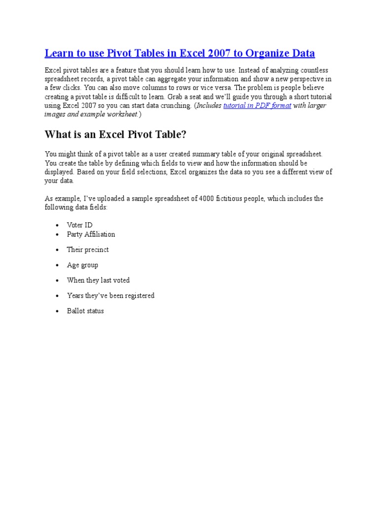 Pivot Table | PDF | Microsoft Excel | Spreadsheet