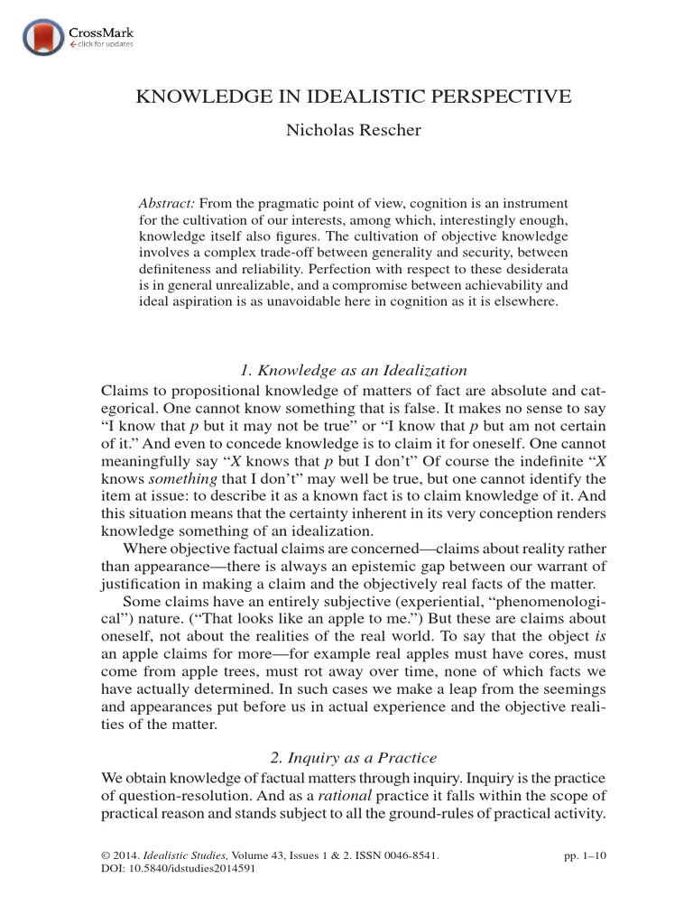 2 Knowledge in Idealistic Perspective | PDF | Epistemology | Truth