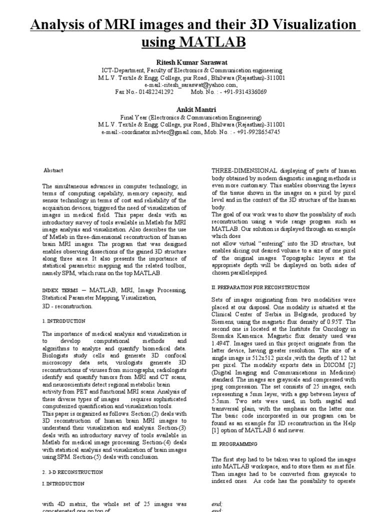 Paper For MRI Images Using MATLAB | PDF | Medical Imaging | Functional ...