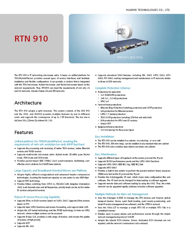 RTN 910 Brochure | PDF | Multiprotocol Label Switching | Networking