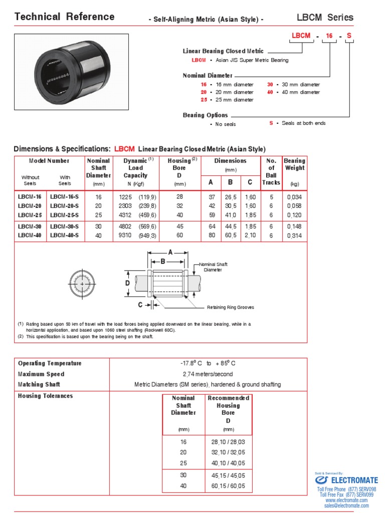 Lintech Metric Components Specheet | PDF | Bearing (Mechanical) | Screw