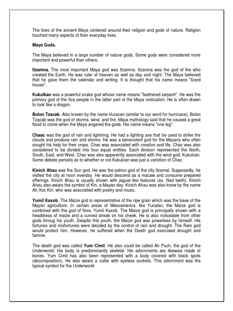 Maya Gods Workbook | PDF | Maya Civilization | Mythology