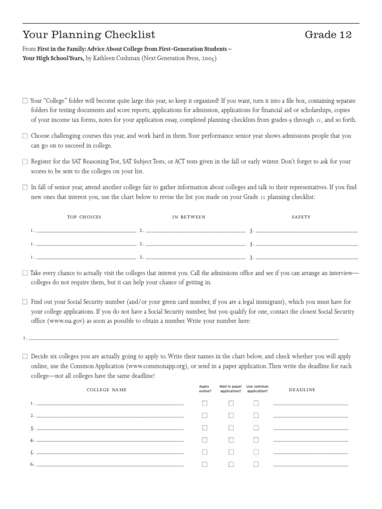 Grade 12 Checklist | PDF | University And College Admission | Student ...