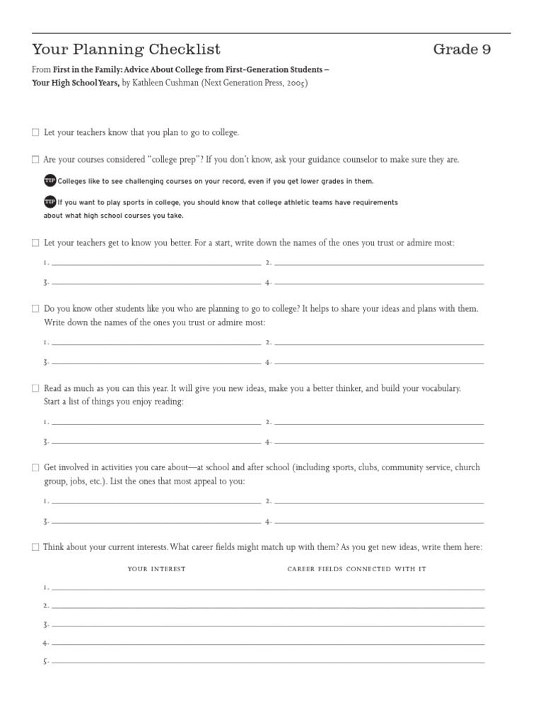 Grade 9 College Planning Checklist | PDF | Sports & Recreation | Self ...