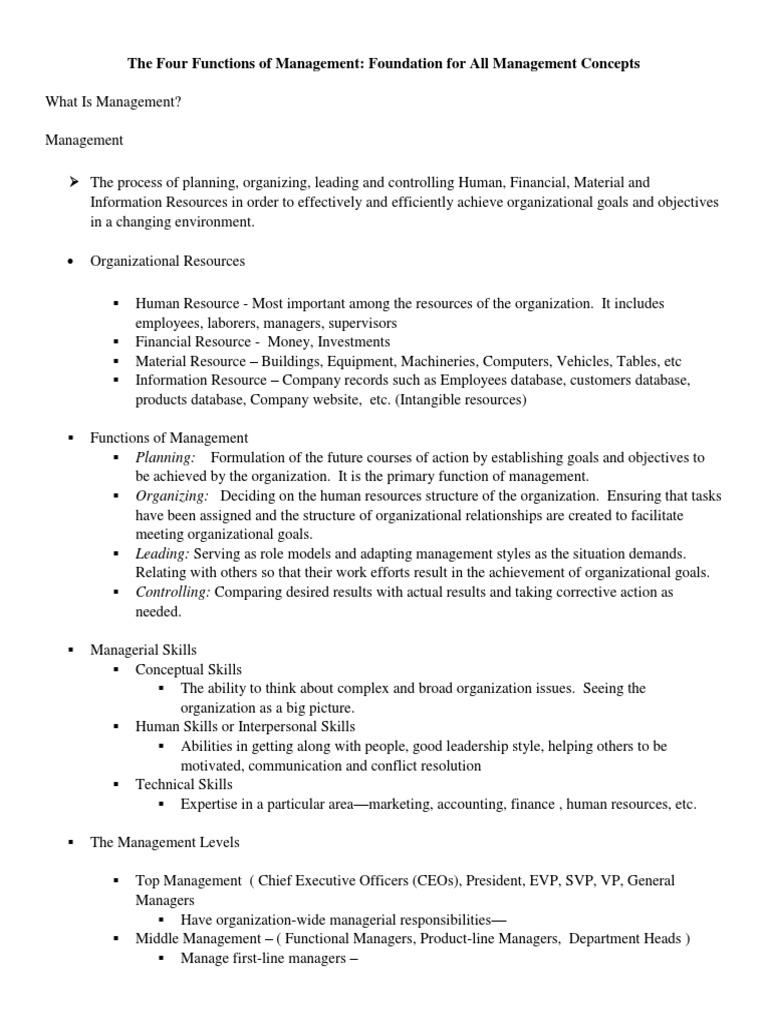 The Four Functions of Management | PDF | Resource | Goal