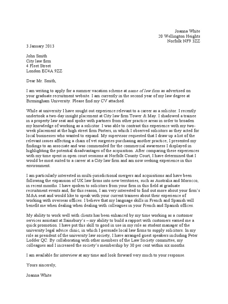 Law Vacation Scheme Covering Letter | Download Free PDF | Law Firm ...