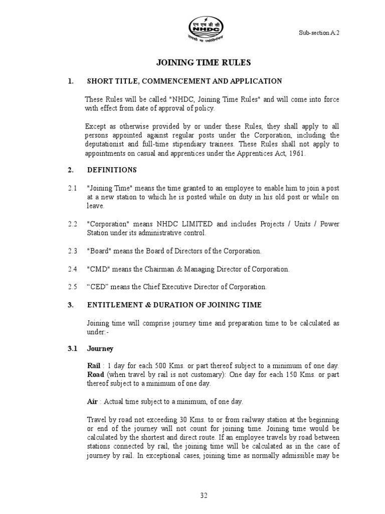 Joining Time Rules: Sub-Section A:2 | PDF