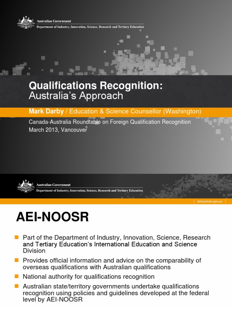 Qualifications Recognition: Australia's Approach | PDF | Australia ...