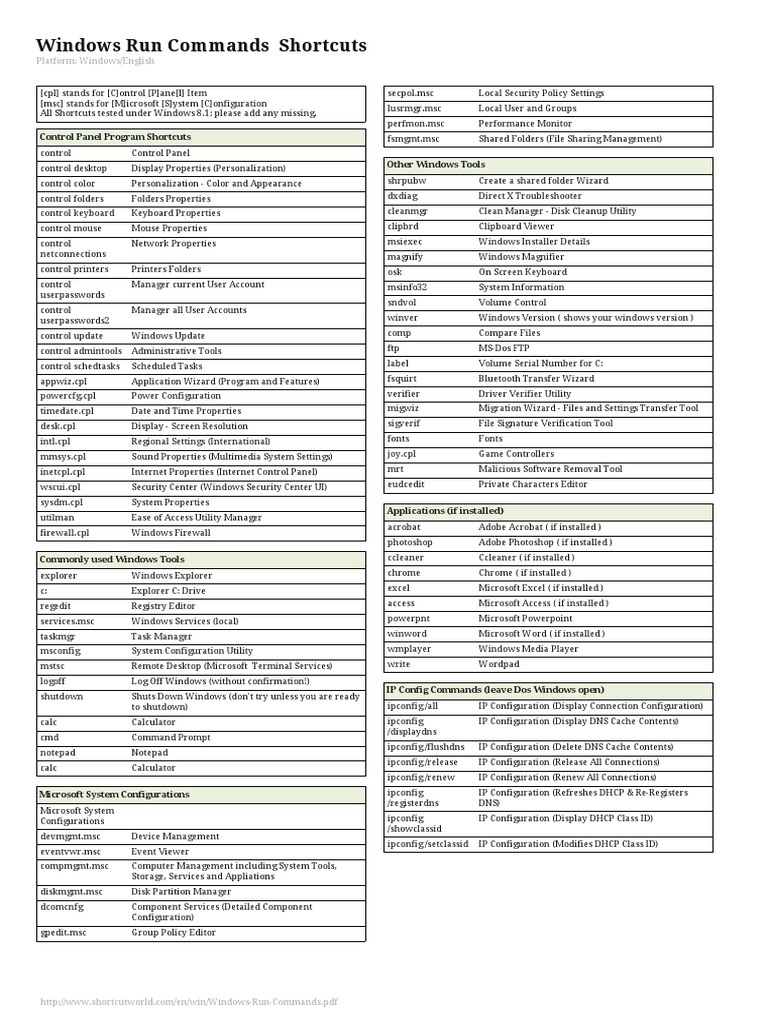 Run Commands Shortcuts | PDF | Remote Desktop Services | Microsoft Windows