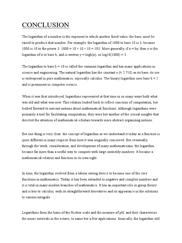 Conclusion (Addmaths Project) Logarithm | PDF | Logarithm | Exponentiation