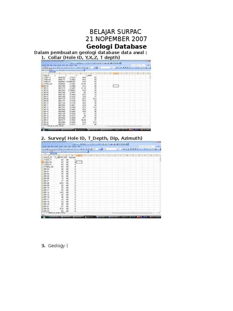 Belajar Surpac Geologi Database | PDF