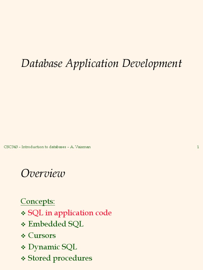 Database Application Development Csc343 Introduction To Databases A Vaisman 1 Pdf Sql