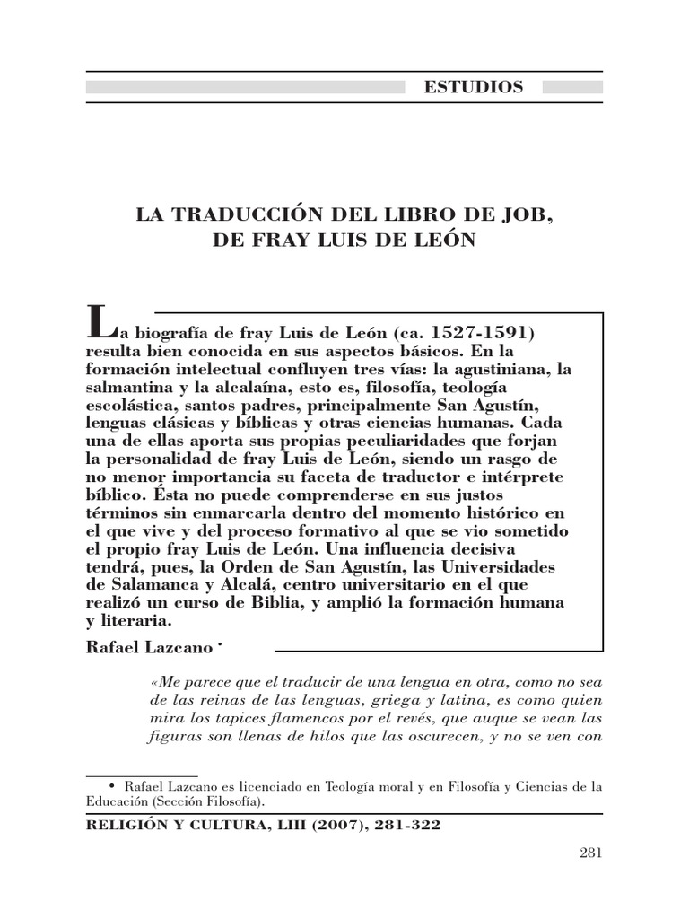 Traducción del Libro de Job por Fray Luis de León | PDF | Libro de ...