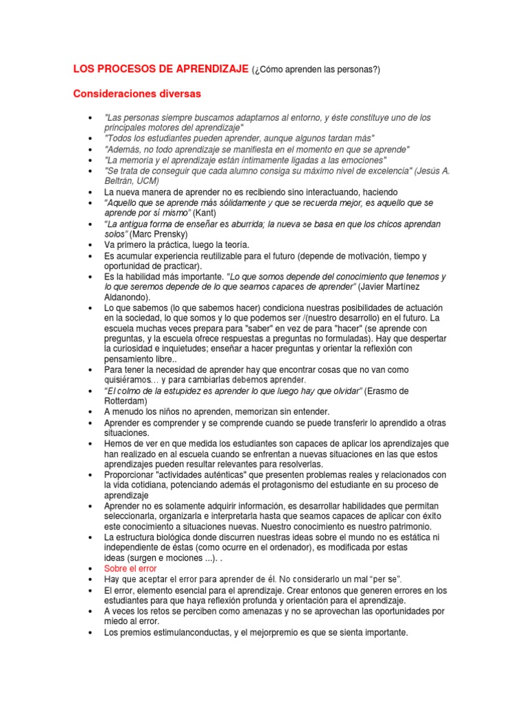 Los Procesos de Aprendizaje | PDF | Aprendizaje | Conocimiento