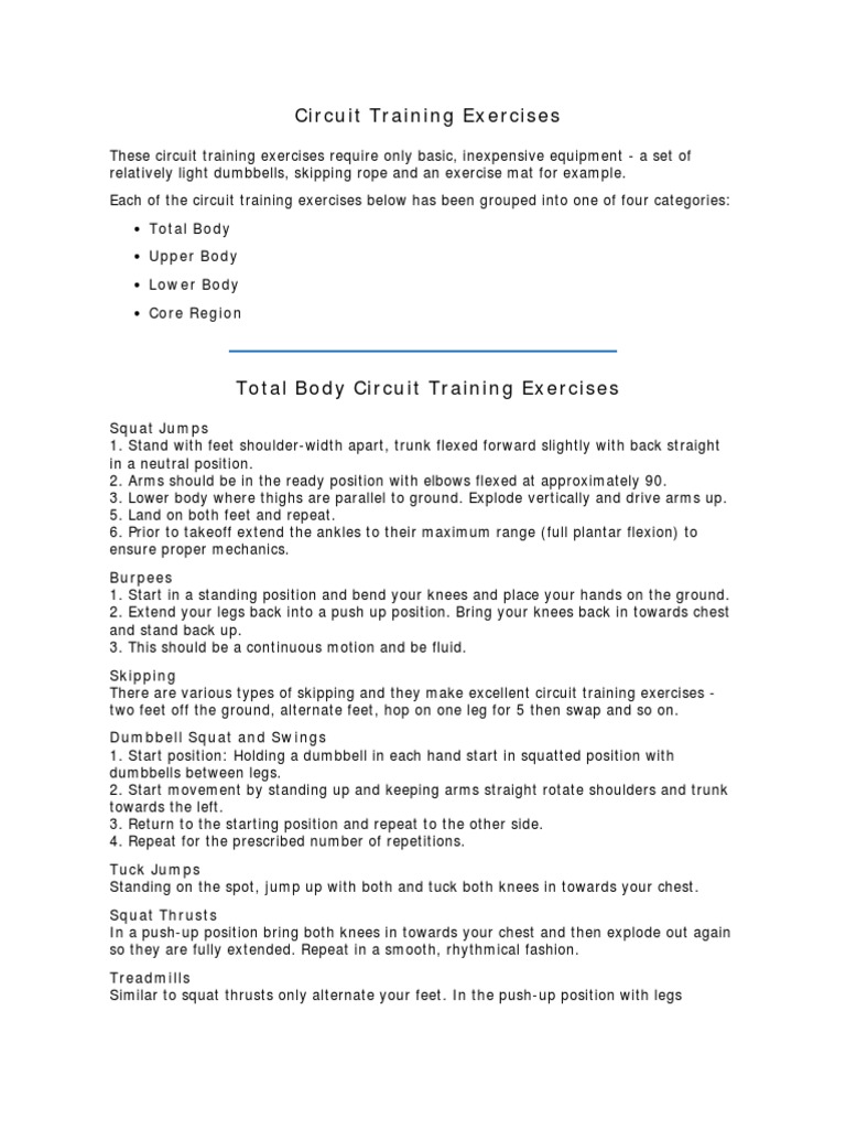 Essential Circuit Training Exercises | PDF | Anatomical Terms Of Motion ...