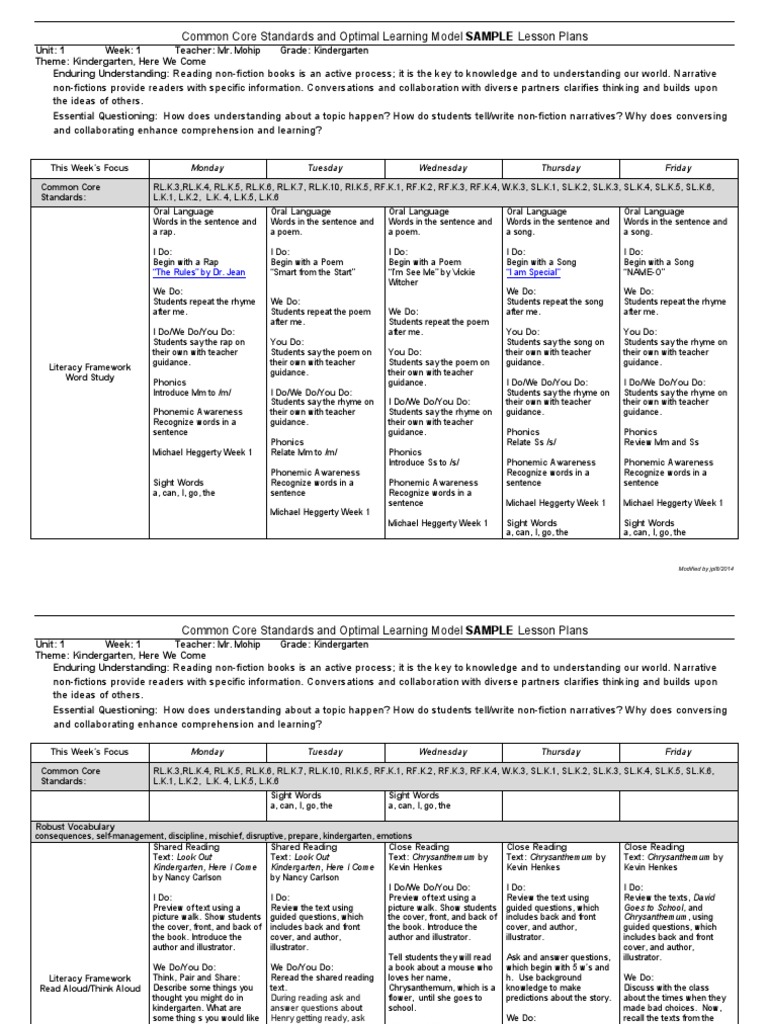KDG Sample Lesson Plan For Week 1 | PDF | Reading Comprehension ...