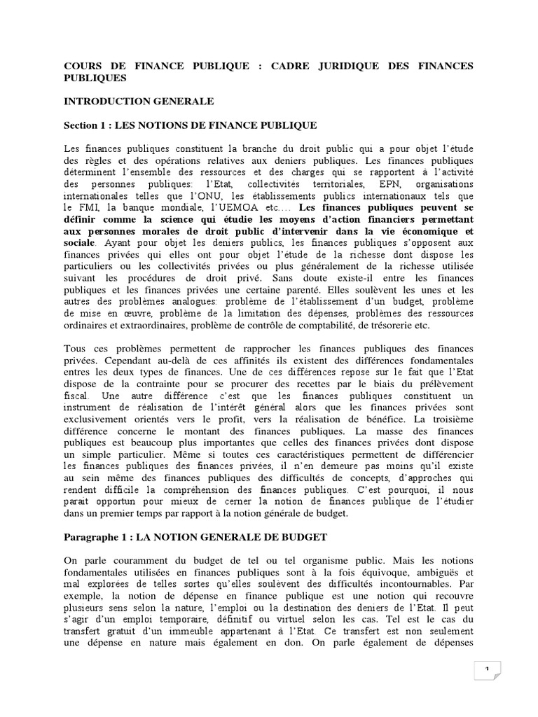 Cours de Finance Publique | PDF | Budget | Droit statutaire