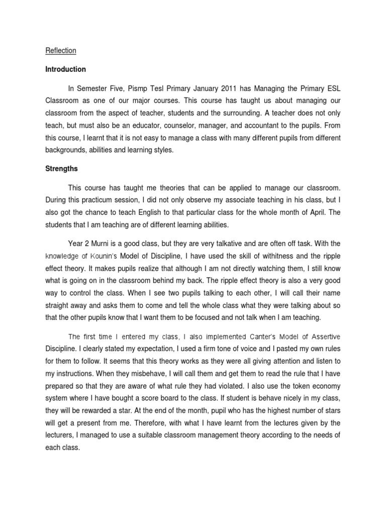 Reflection (2) | Classroom Management | Classroom