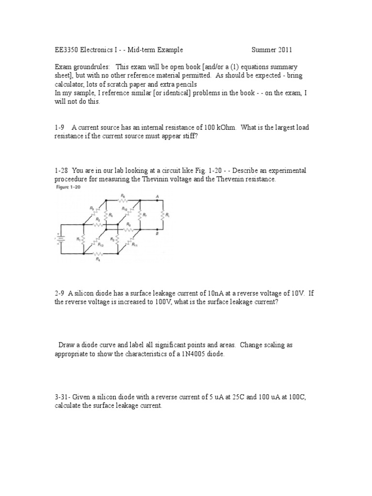ElectronicsI Sample Midterm Exam-S2012 | PDF