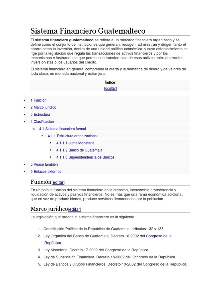 Sistema Financiero Guatemalteco | PDF | Sistema financiero | Bancos